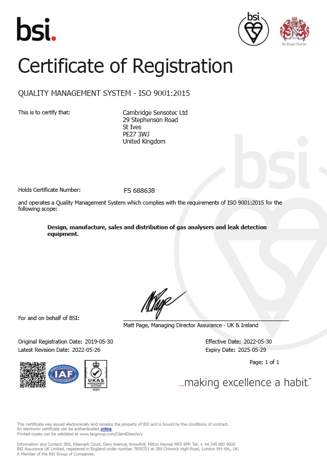 ISO 9001 Certificate - Cambridge Sensotec